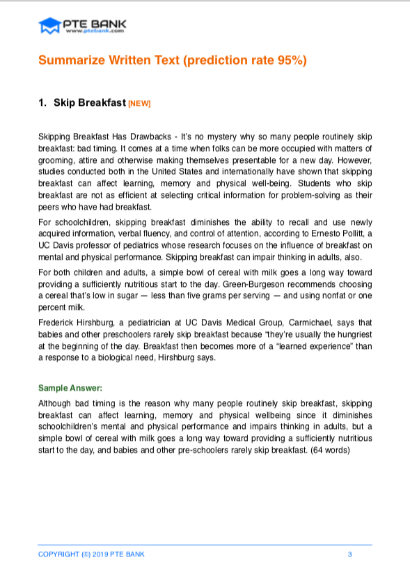 SWT PTE | PTE Question Bank