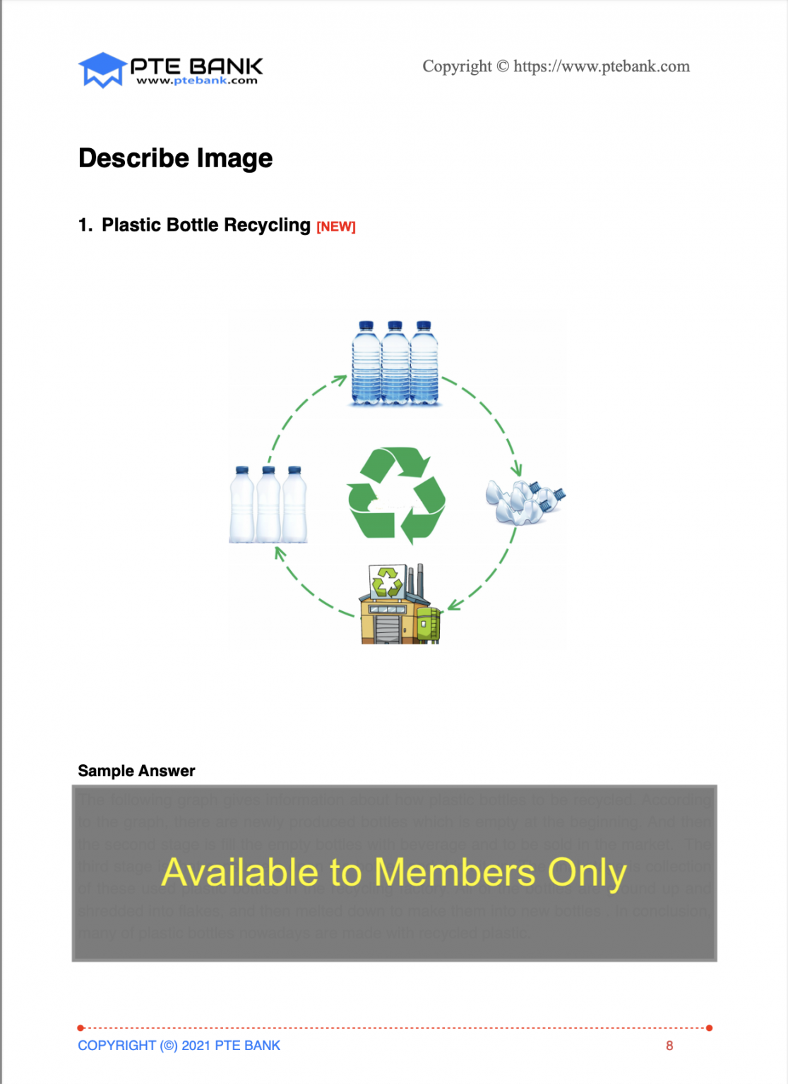 Plastic Bottle Recycling PTE DI | PTE Question Bank